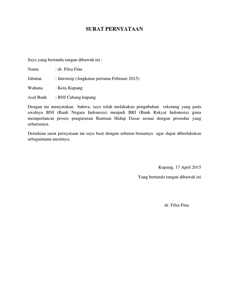 SURAT PERNYATAAN Perubahan Rekening | PDF
