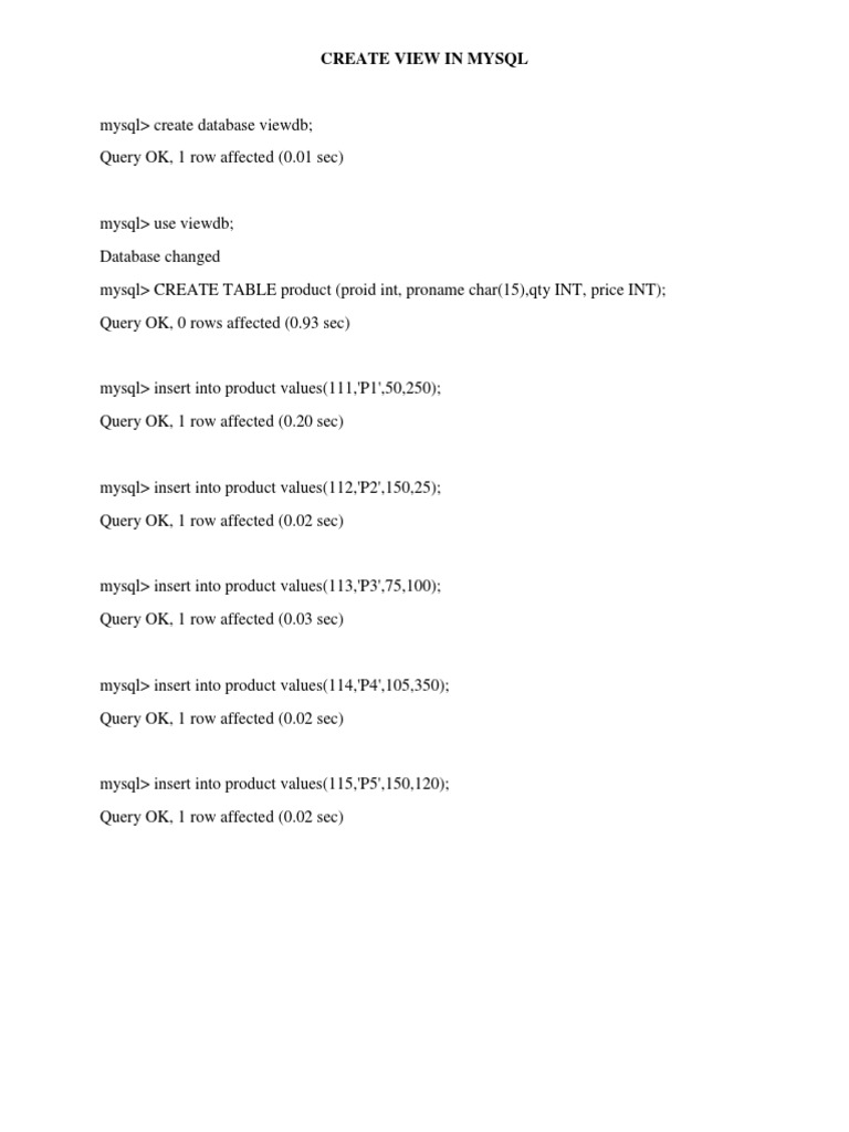 Create View in Mysql | PDF | Databases | Data Management