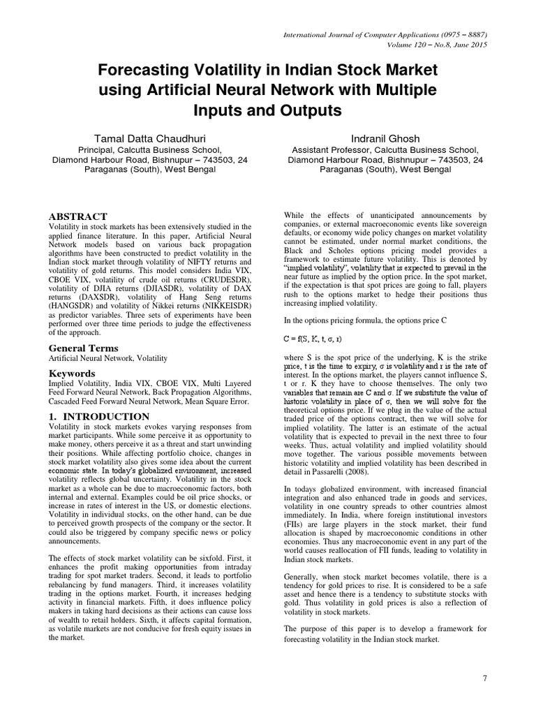 Forecasting Volatility In Indian Stock M Pdf Pdf Vix Volatility Finance