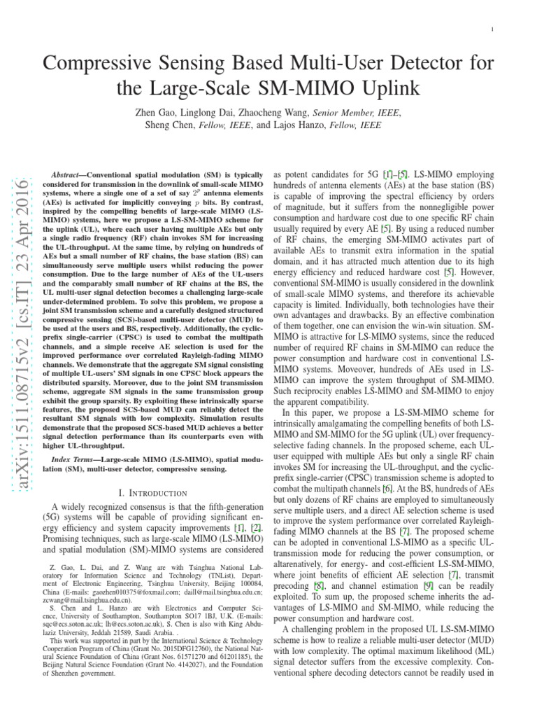 Compressive Sensing Based Multi-User Detector For The Large-Scale SM-MIMO Uplink | PDF | Mimo ...
