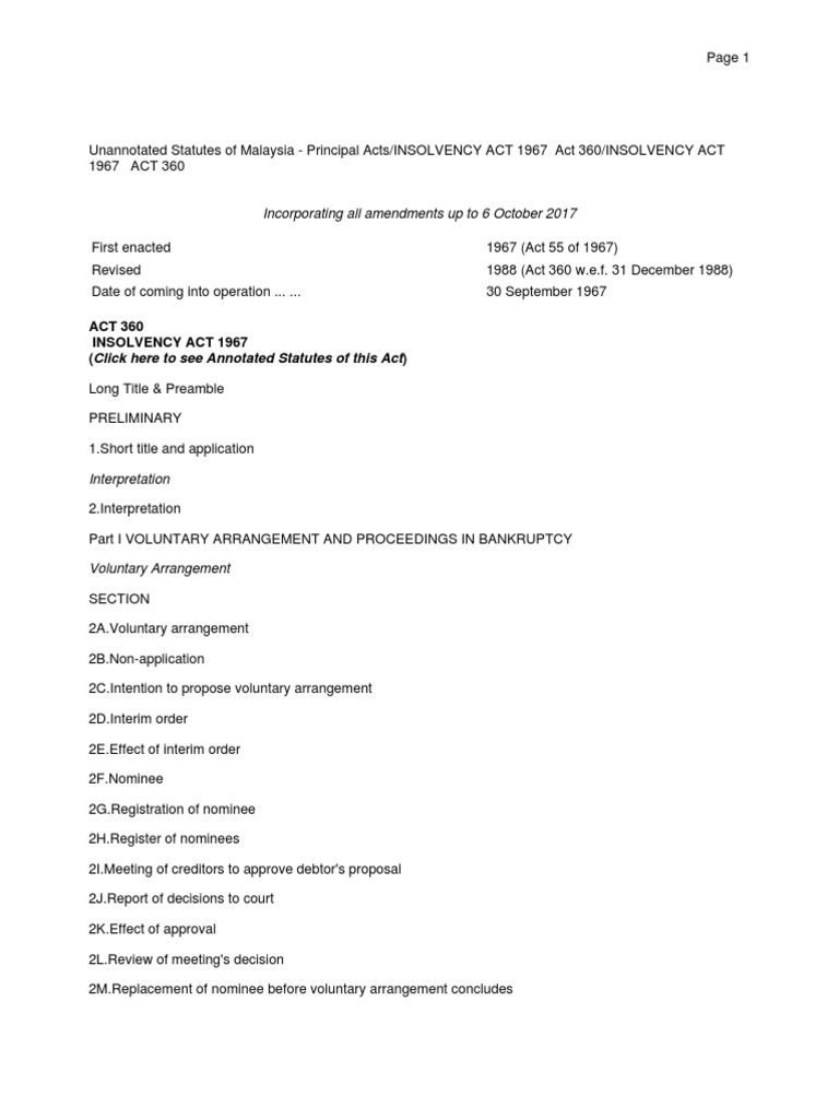 Insolvency Act 1967 Act 360 | PDF | Bankruptcy | Guarantee