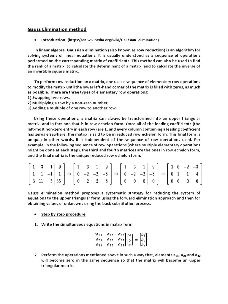 Gauss Elimination | PDF | Matrix (Mathematics) | Algorithms