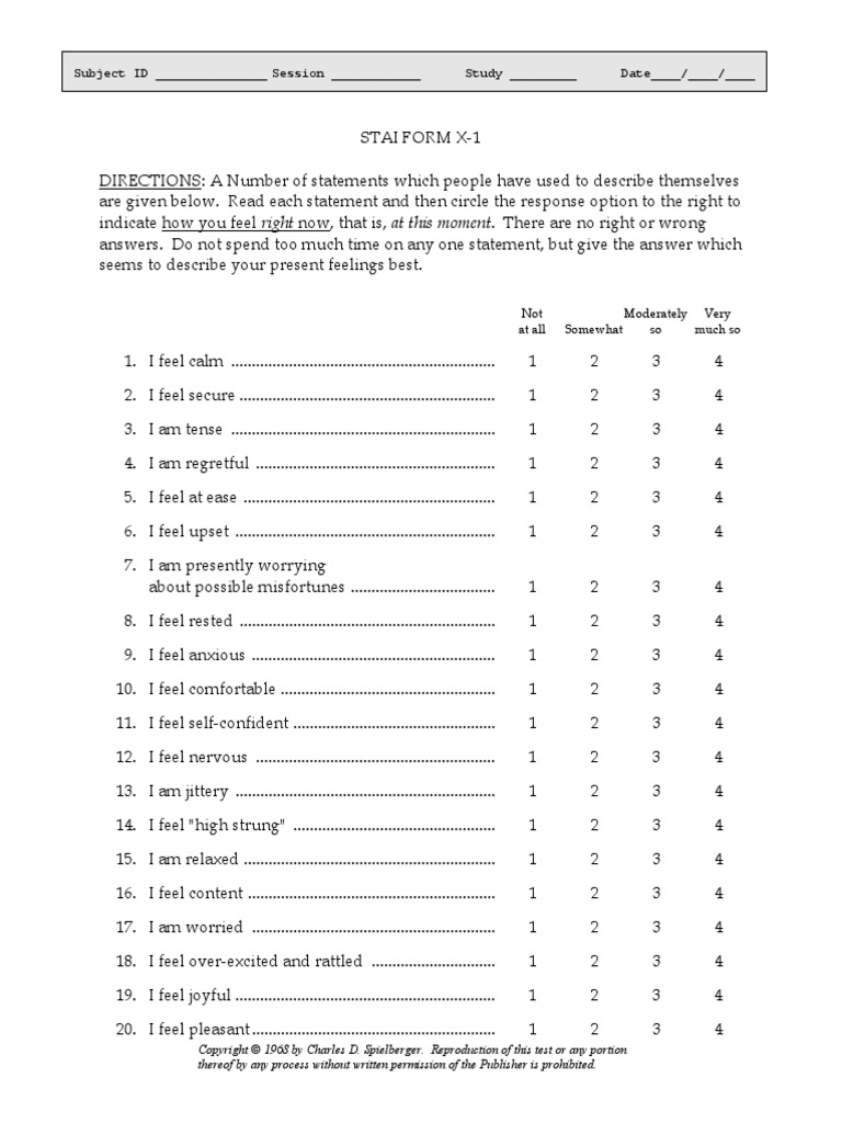 M2 P5 Spielberger State-Trait Anxiety Inventory Now | PDF | Anxiety ...