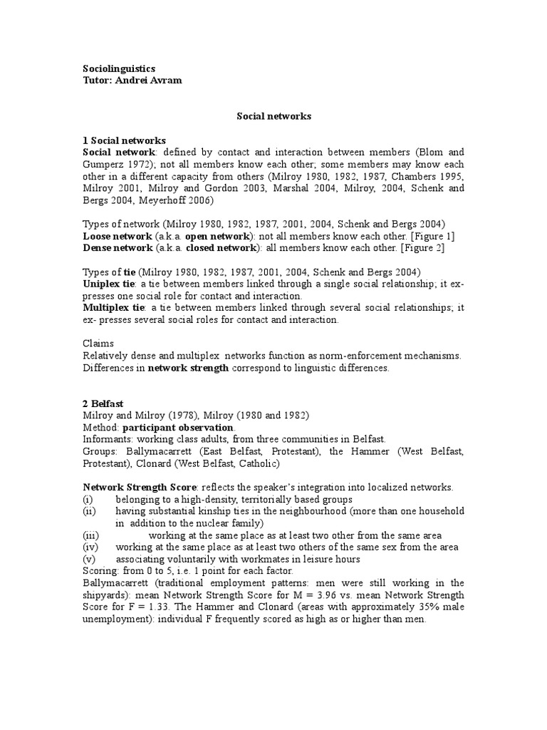 Social networks and linguistic variation | PDF | Sociolinguistics ...