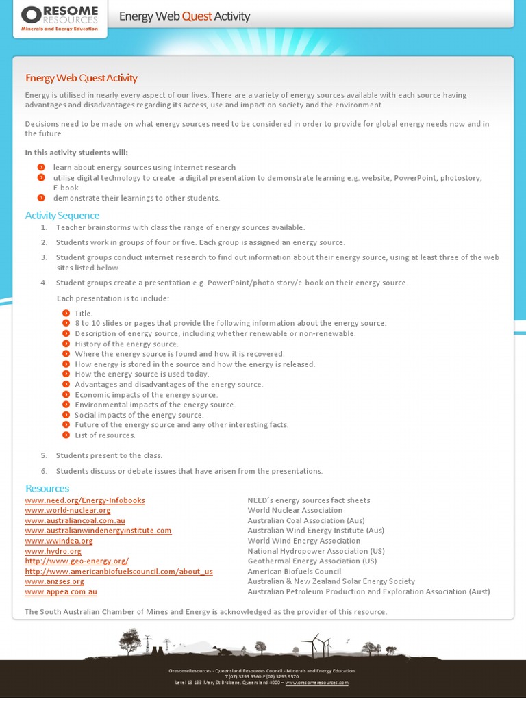 Energy Web Quest | PDF | Energy Development | Physical Universe