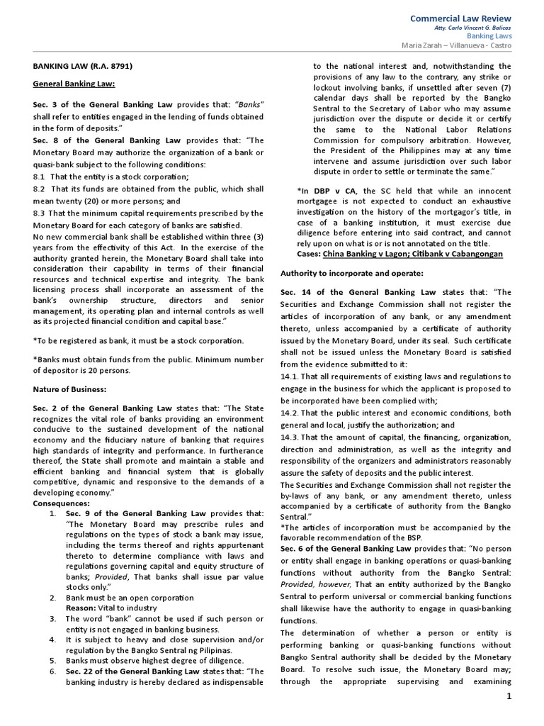 Maria Zarah - Villanueva - Castro: Banking Laws | PDF | Board Of ...