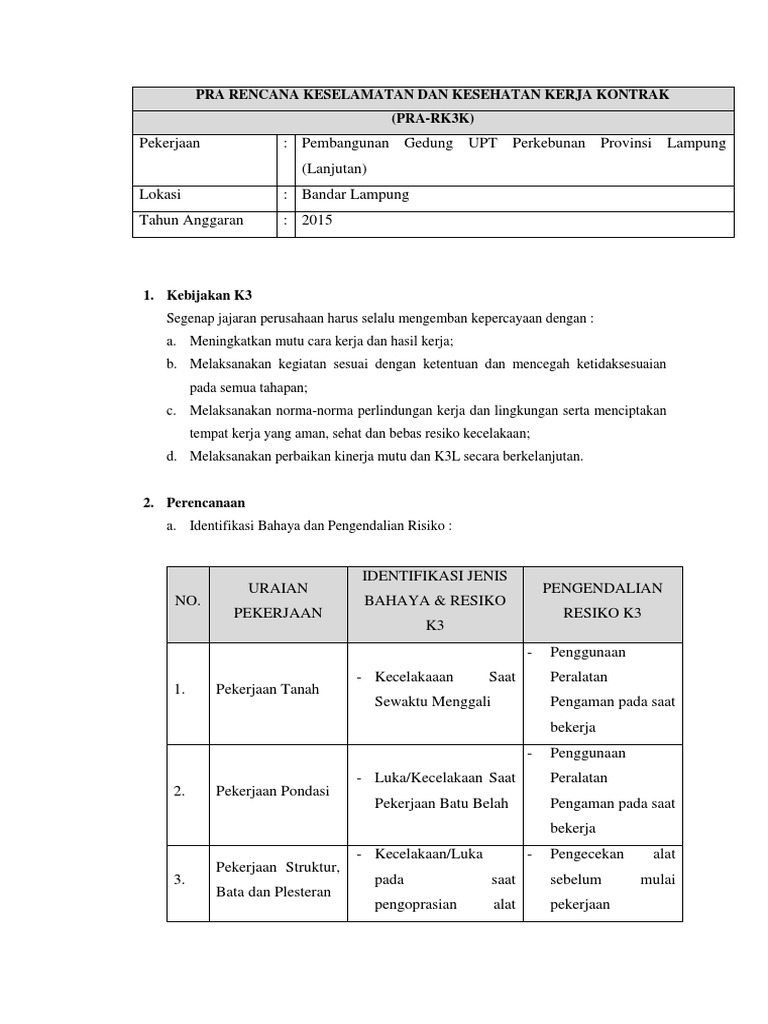 RK3K Pelaksanaan-Gedung | PDF