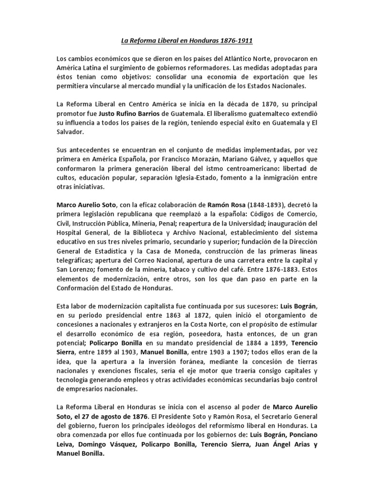 La Reforma Liberal en Honduras (1876-1911) | PDF | Honduras | Guatemala