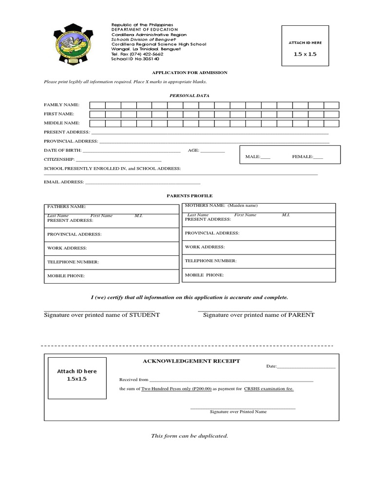 Crshs Application Form For Admission | PDF | Test (Assessment ...