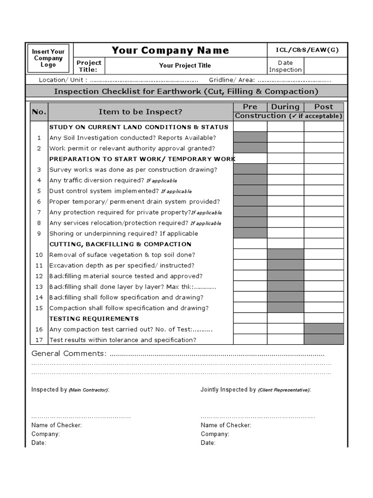 01 Checklist C&S Earthwork Translate (Cut Fil Compaction) | PDF