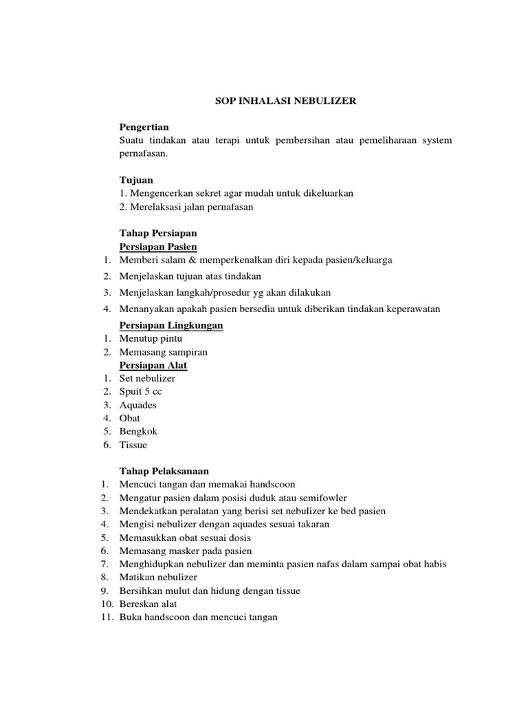 Sop Inhalasi Nebulizer | PDF