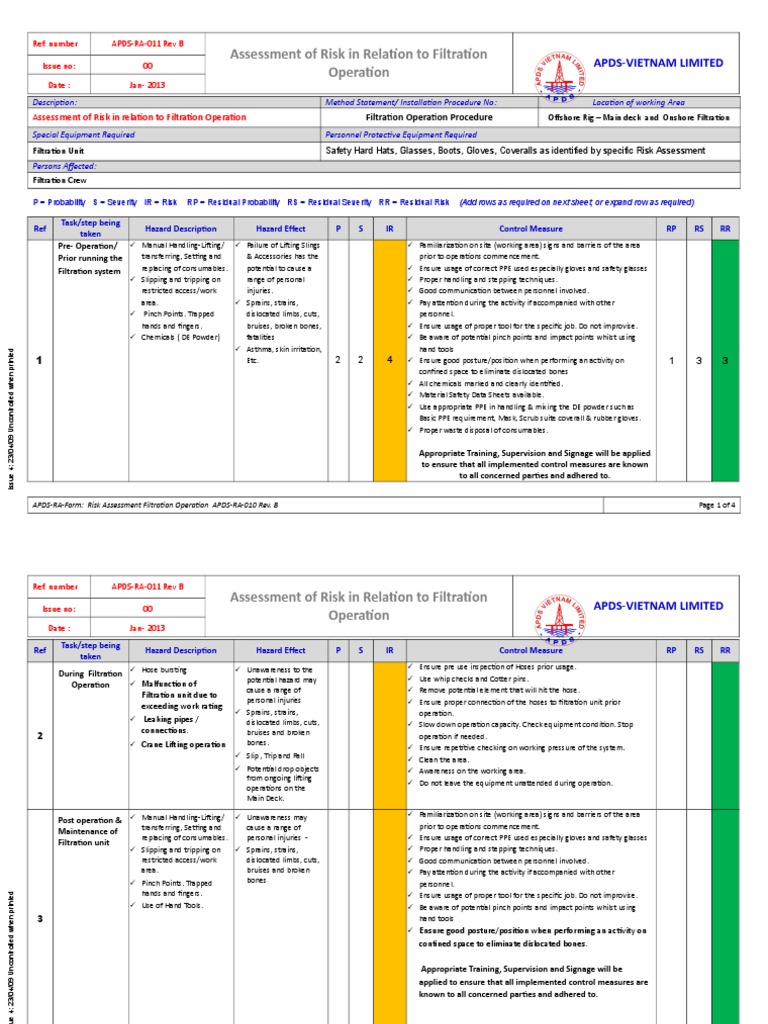 Apds-Ra-011 Filtration Operation of Apds Filtration System Rev B | PDF ...