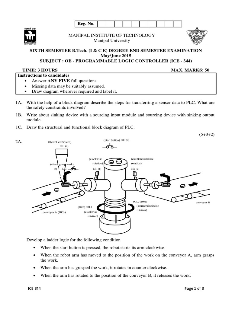 PLC Exam Paper Mit Manipal | PDF | Programmable Logic Controller ...