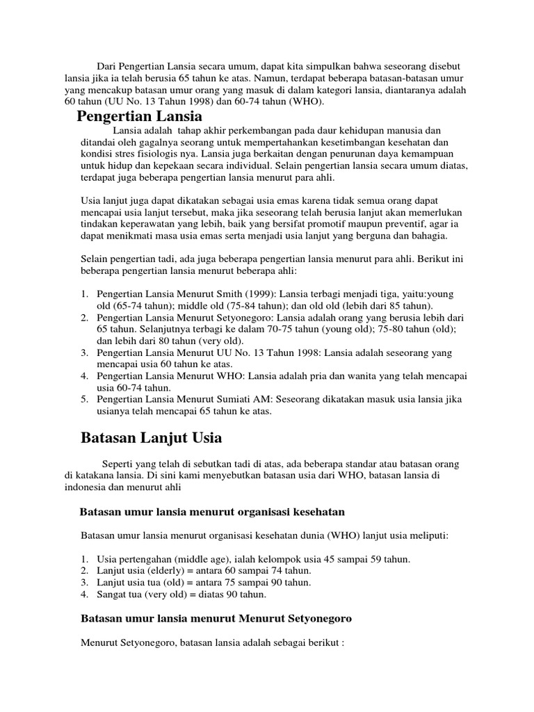 Pengertian Lansia Secara Umum | PDF | Pengembangan Diri | Kesehatan Holistik