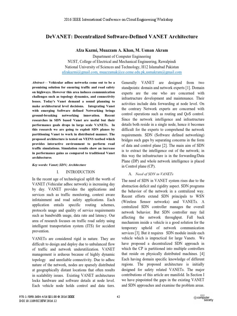 DeVANET - Decentralized Software-Defined VANET Architecture | Download Free PDF | Computer ...
