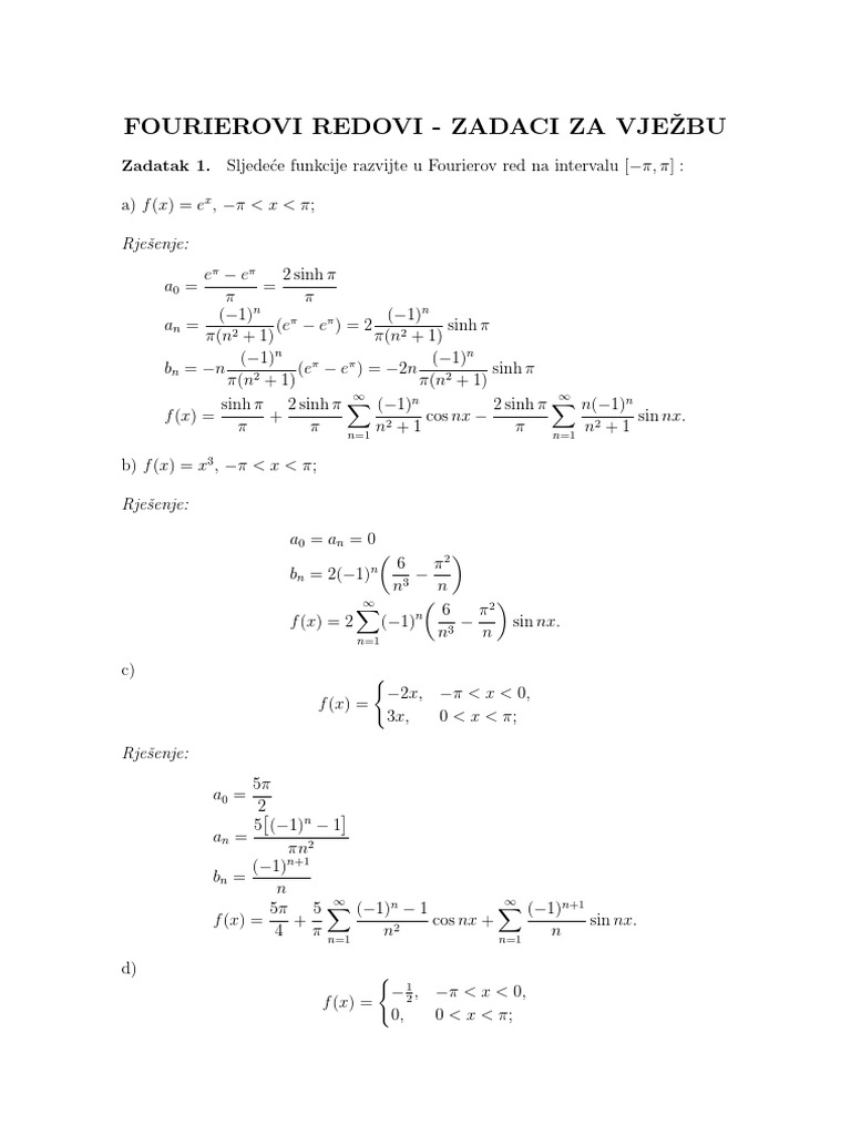 11 Fourierovi Redovi Zadaci Za Vježbu PDF | PDF