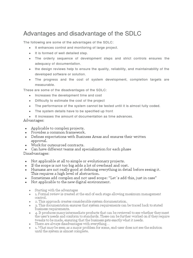 Advantages and Disadvantage of The SDLC | PDF | Computer Programming ...