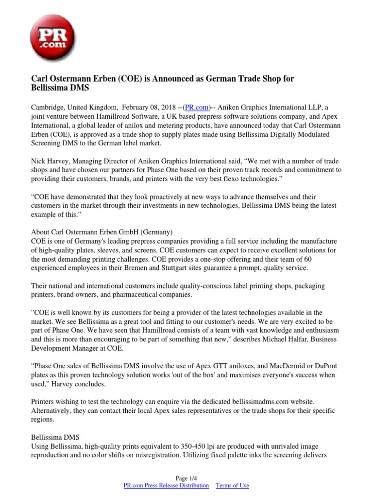 Carl Ostermann Erben (COE) Is Announced As German Trade Shop For ...