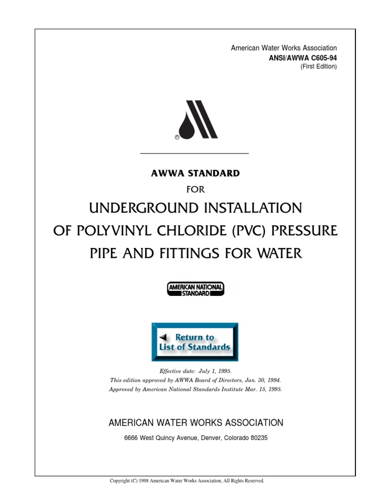Awwa C605 94 | PDF | Polyvinyl Chloride | Pipe (Fluid Conveyance)