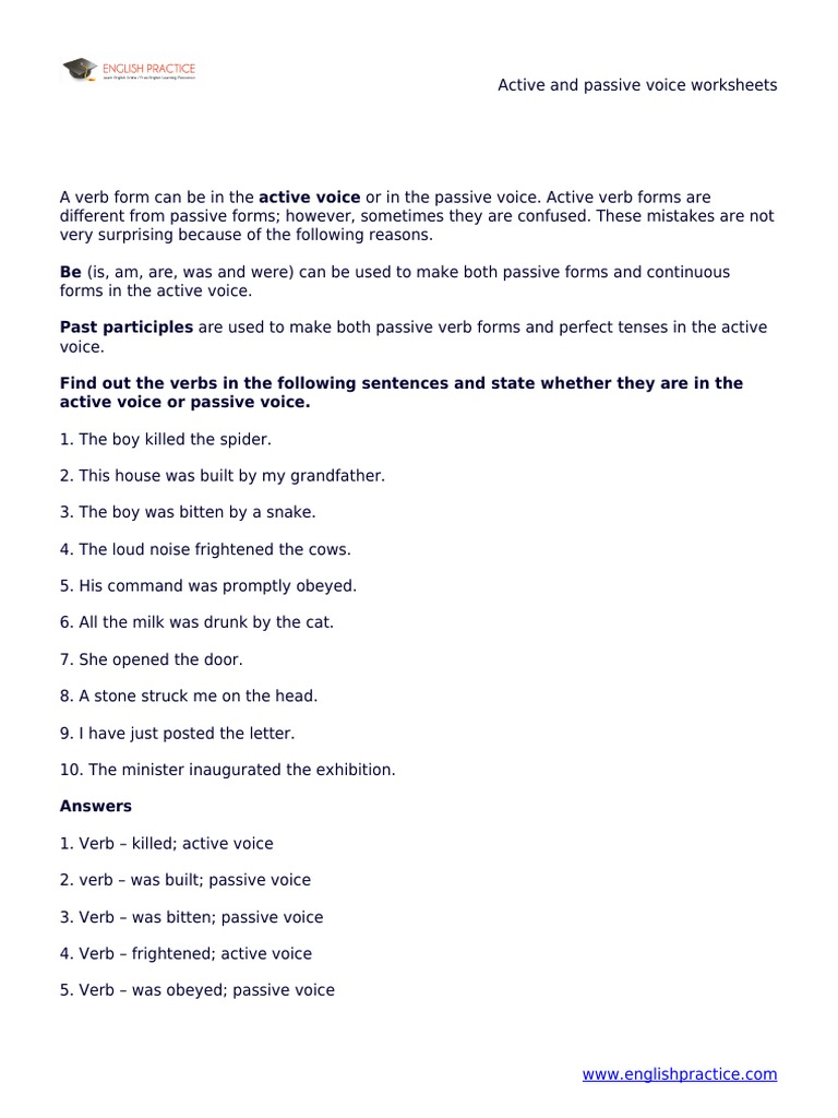 Active and Passive Voice Worksheets | PDF