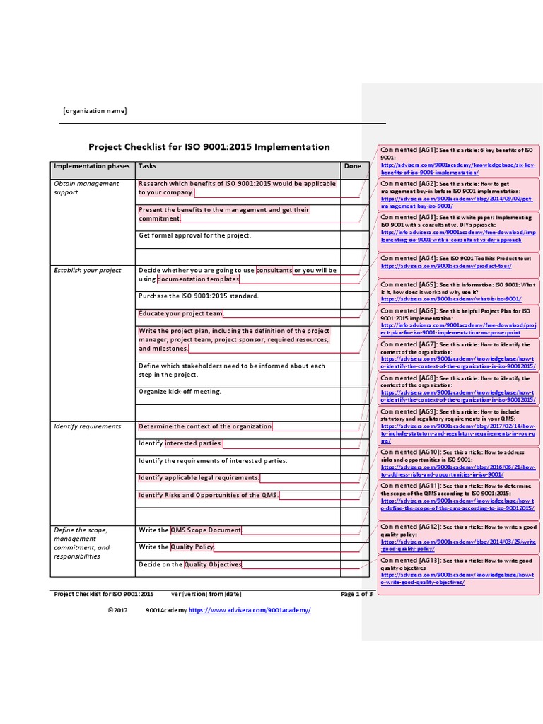 Project Checklist For ISO 9001 Implementation en | PDF | Internal Audit ...