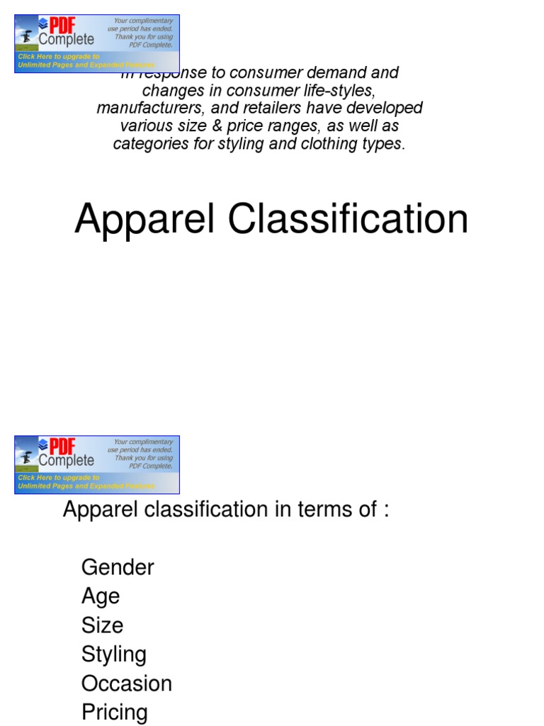 Apparel Classificationfinal | PDF | Sportswear (Activewear) | Suit ...