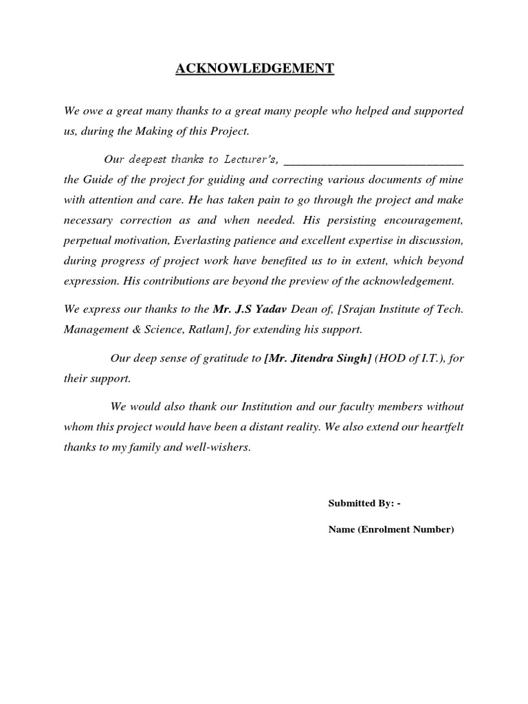 Acknowledgement: Submitted By: - Name (Enrolment Number) | PDF