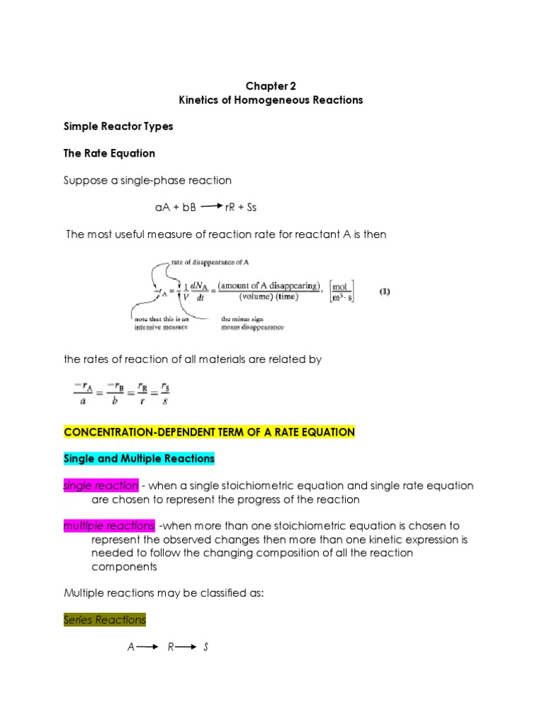 Chapter 2 Kinetics of Homogeneous Reaction EDITED | PDF | Chemical ...