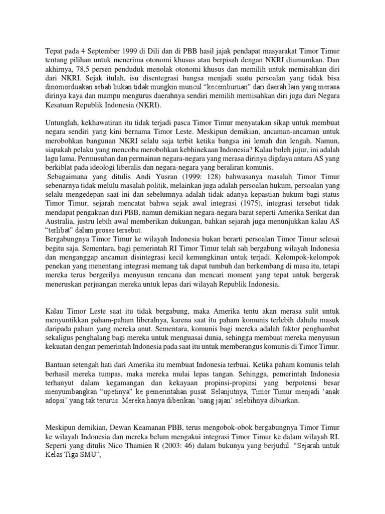 Tepat Pada 4 September 1999 Di Dili Dan Di PBB Hasil Jajak Pendapat ...