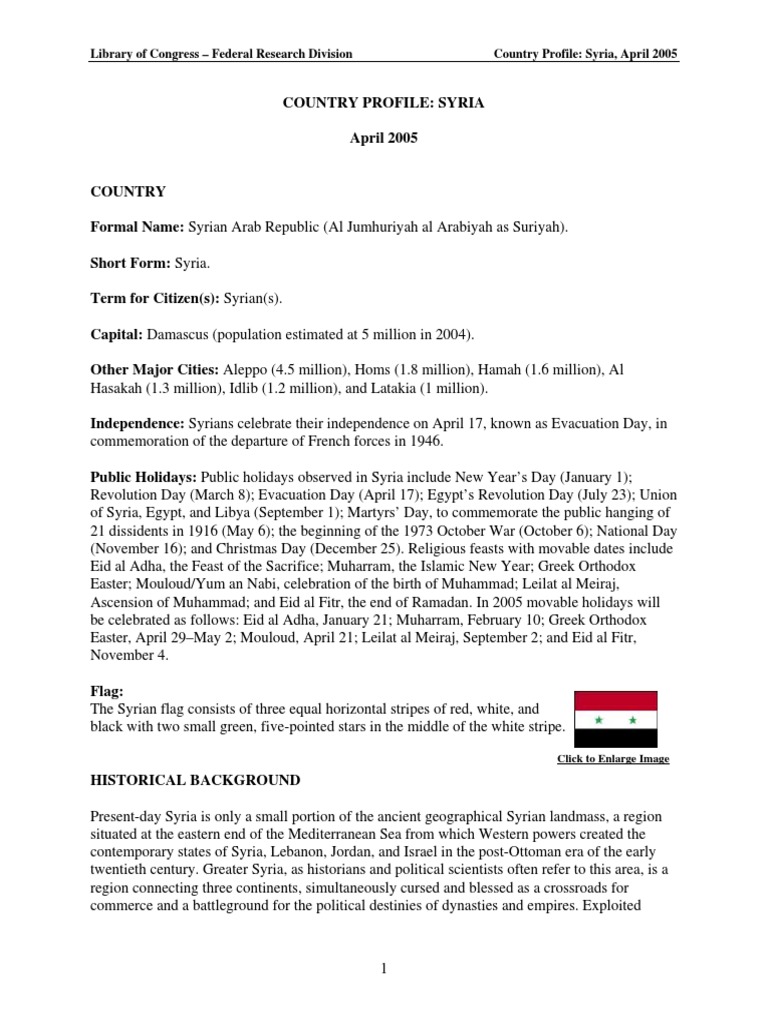 Library of Congress - Federal Research Division Country Profile: Syria ...