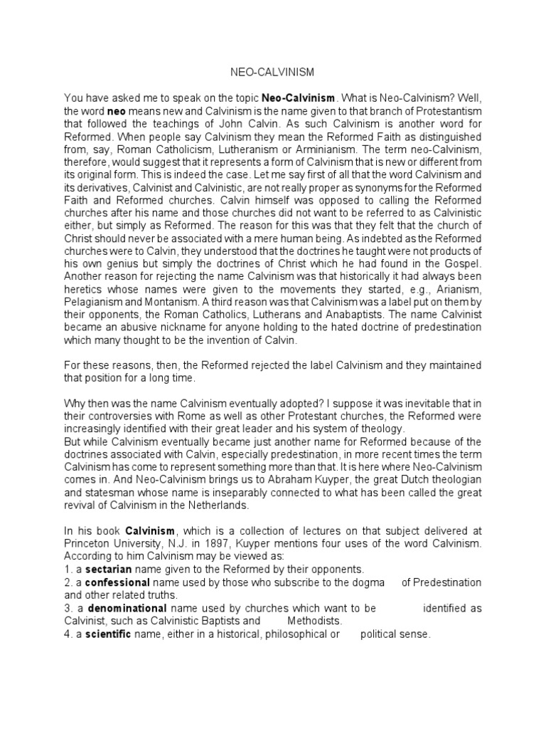 Understanding Neo-Calvinism | PDF | Calvinism | Salvation