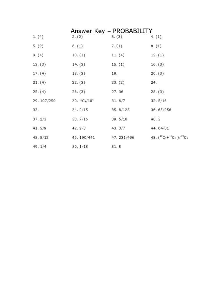 Probability Answer Key | PDF