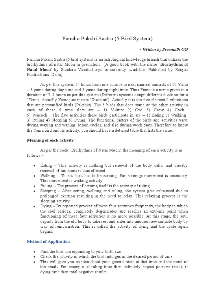Understanding the Pancha Pakshi Sastra System: An Astrological Method ...