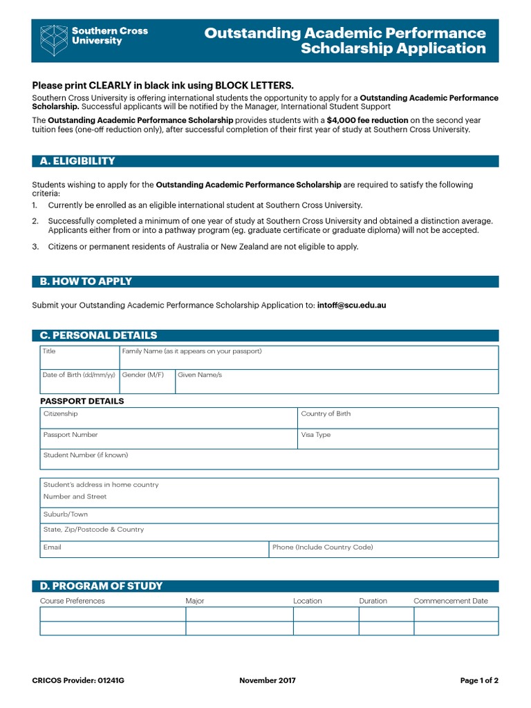 SCU Outstanding Academic Performance Scholarship | PDF | Postgraduate ...