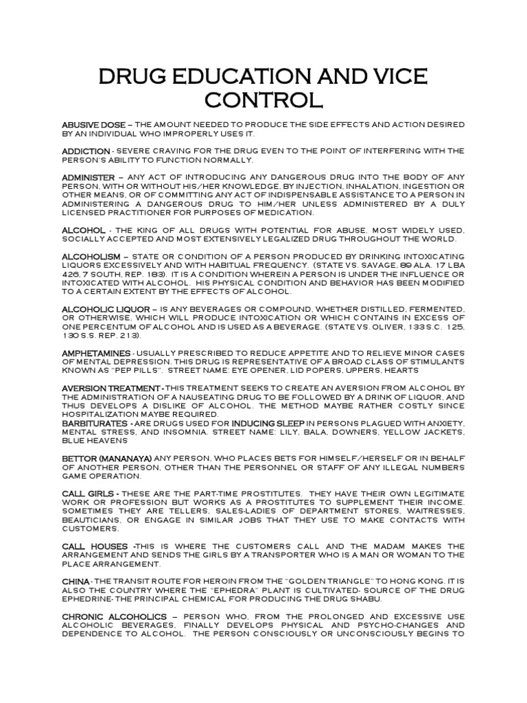 Drug Education and Vice Control | PDF | Stimulant | Cocaine