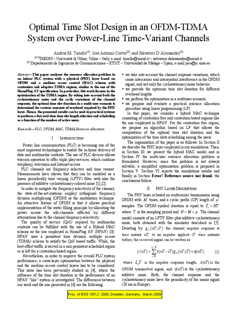Optimal Time Slot Design in An OFDM-TDMA System Over Power-Line Time ...