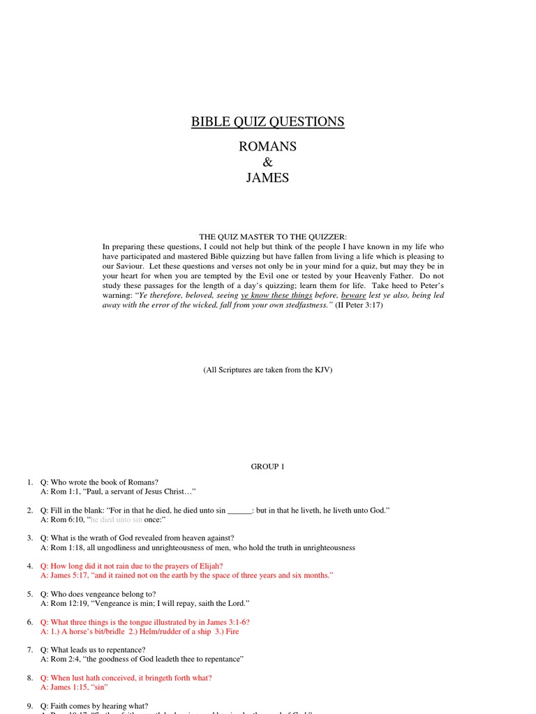 Bible Quiz Romans And James Pdf Epistle Of James Epistle To The