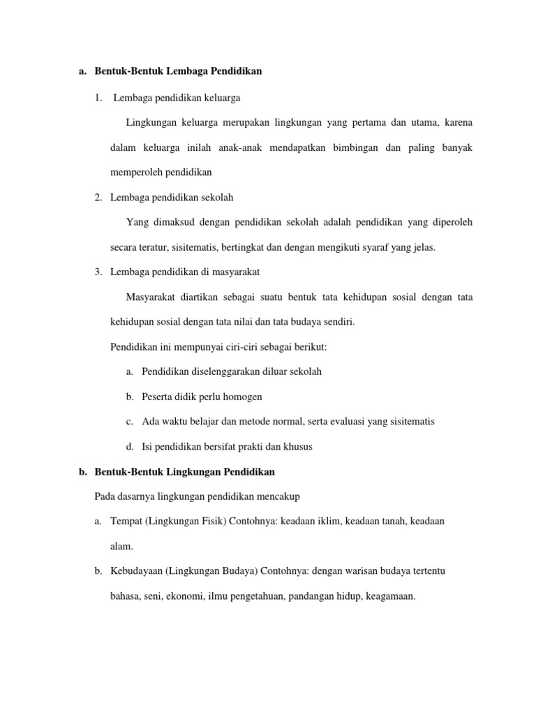 Bentuk Lembaga Pendidikan Dan Fungsinya | PDF