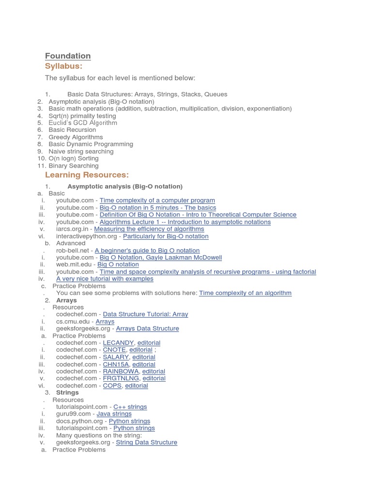 Codechef Syllabus | PDF | Time Complexity | Dynamic Programming