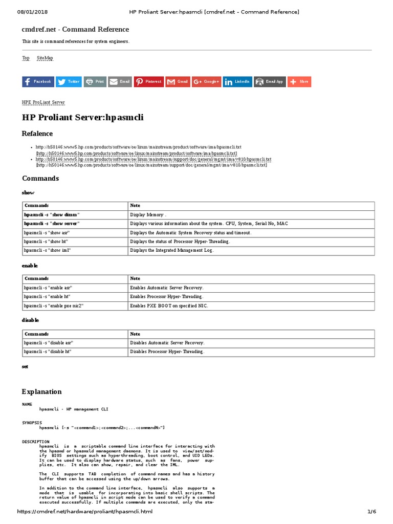 HP Proliant Server - Hpasmcli (Cmdref | PDF | Booting | Bios
