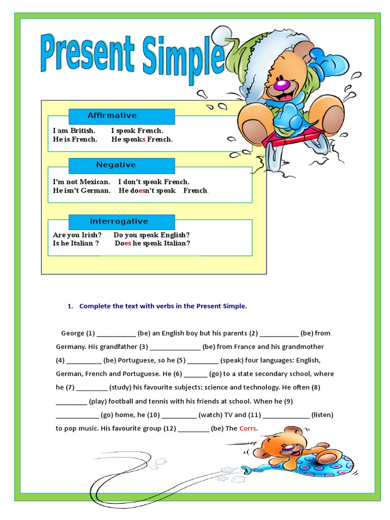 Complete The Text With Verbs in The Present Simple.: Corrs | PDF ...