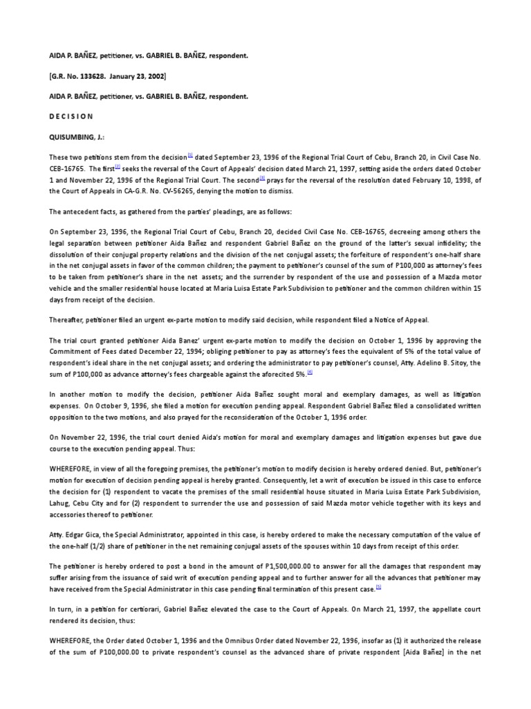 Aida vs. Gabriel Bañez: Legal Separation Case | PDF | Lawsuit | Appeal