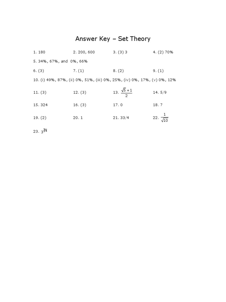 Set Theory Answer Key | PDF