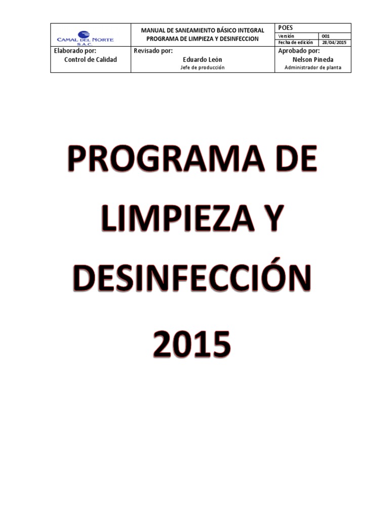 Manual de Limpieza y Desinfeccion | PDF | Detergente | Alimentos