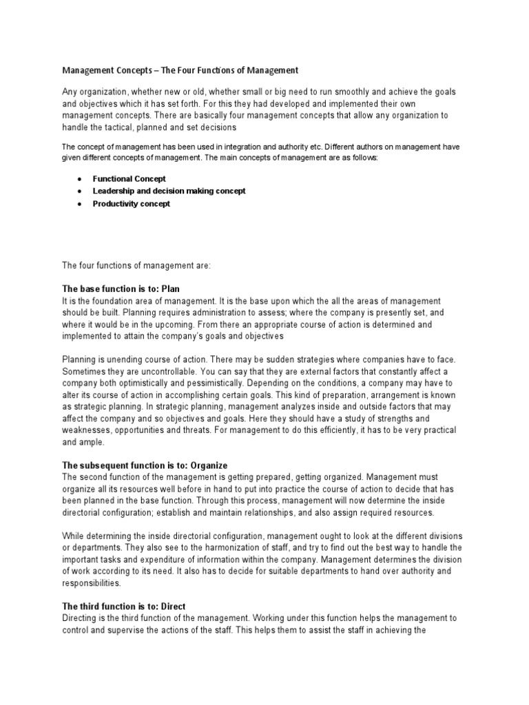 Management Concepts | PDF | Goal | Strategic Planning
