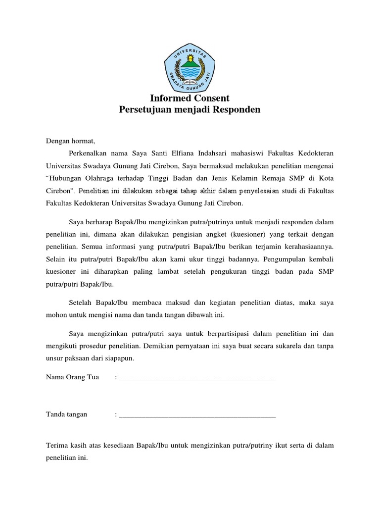 Informed Consent Dan Kuesioner | PDF