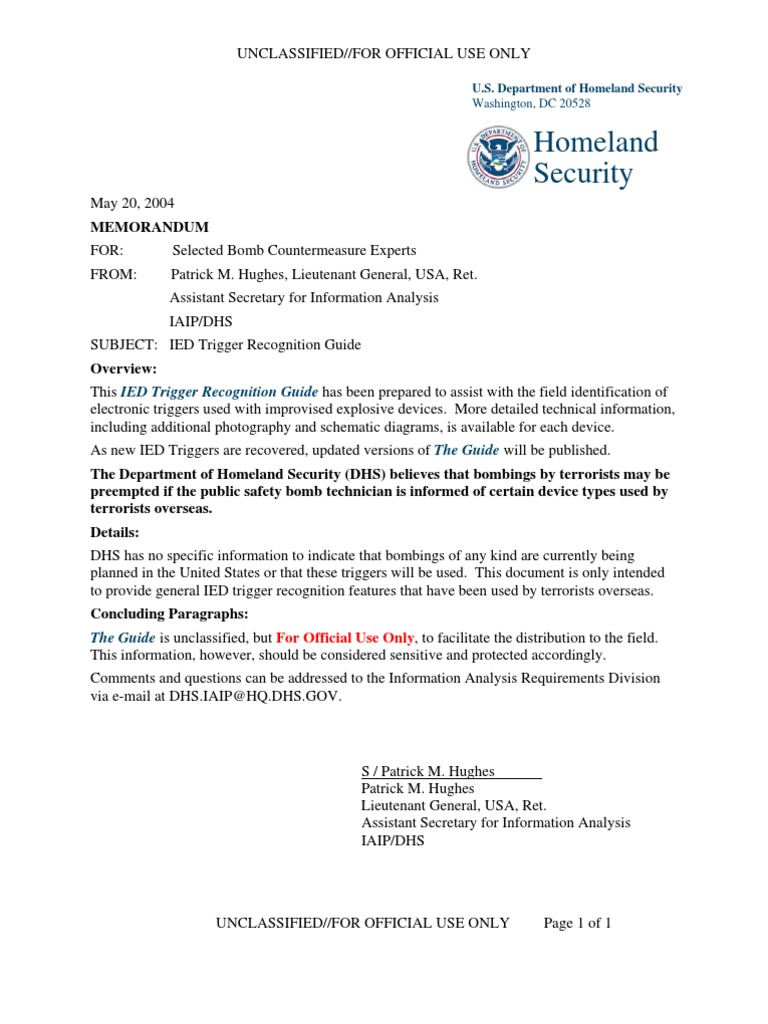 US Homeland Security - IED Trigger Recognition Guide | PDF | Improvised ...