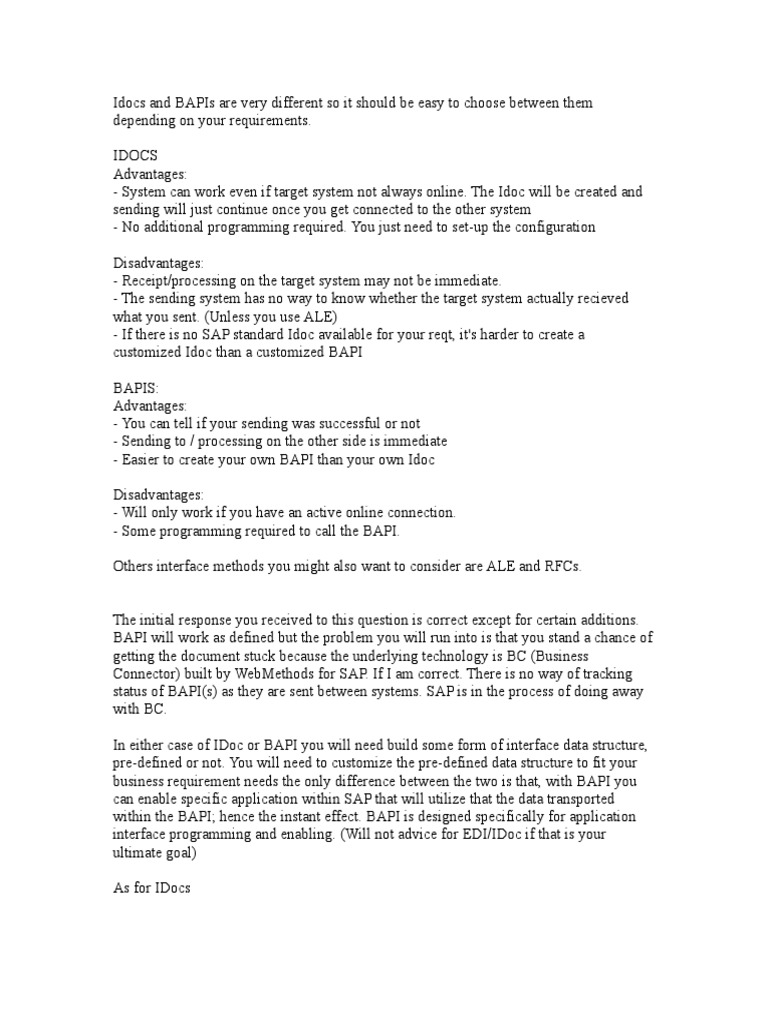 Idoc Vs Bapi | PDF | Electronic Data Interchange | Interface (Computing)