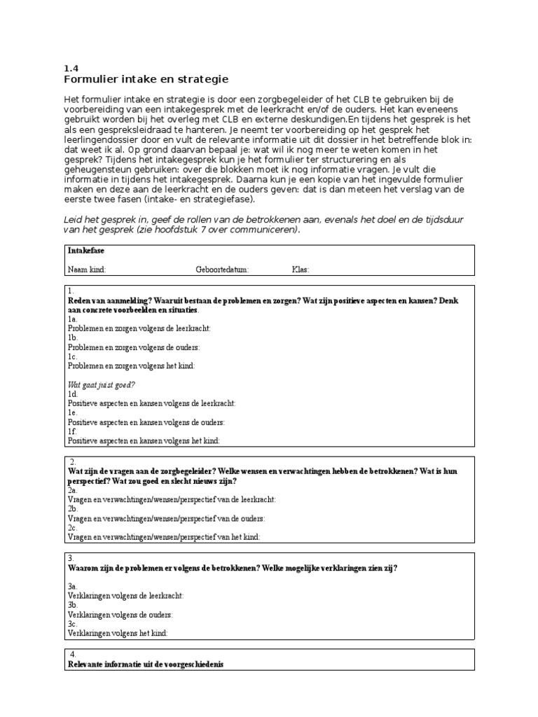 formulier intake en strategie