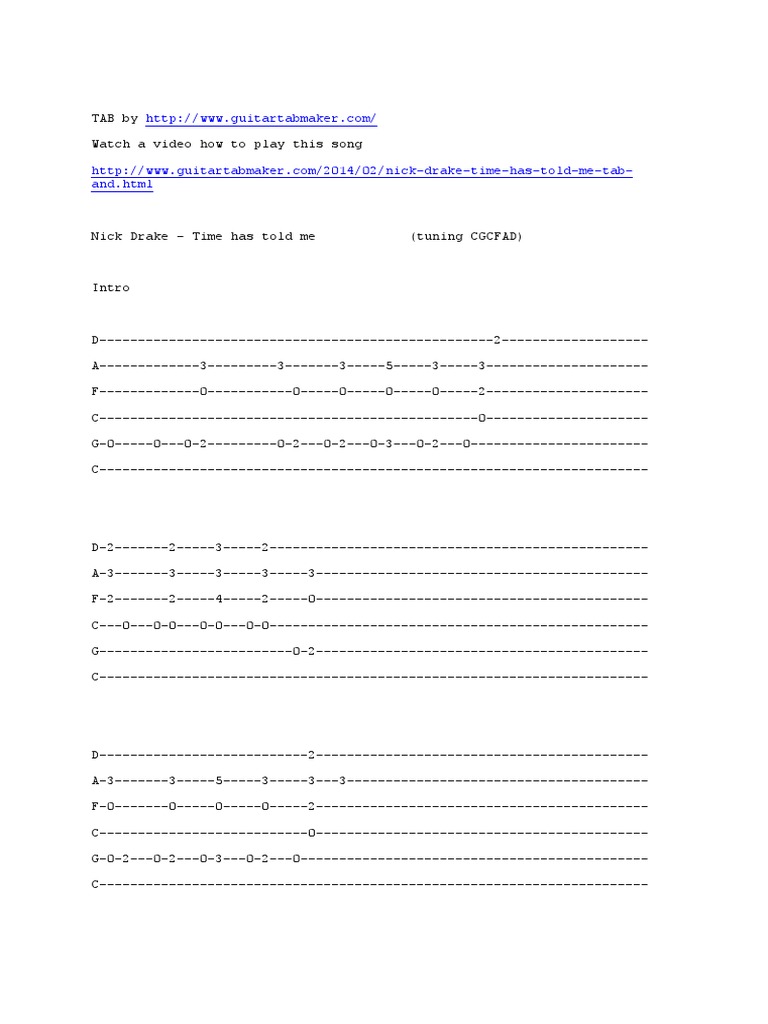 Nick Drake: Time Has Told Me Tab | PDF | American Music Articles ...